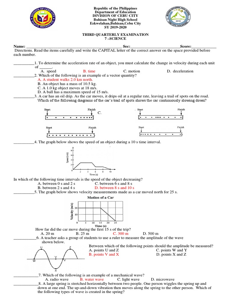 Grade 7 3RD Q | PDF | Waves | Velocity