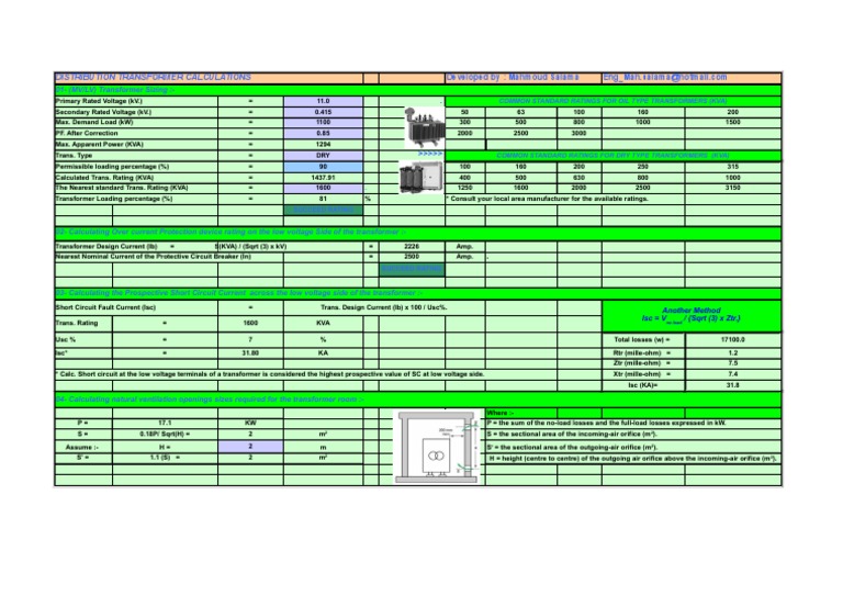 Distribution Transformer Calculations Spreadsheet | PDF | Transformer ...