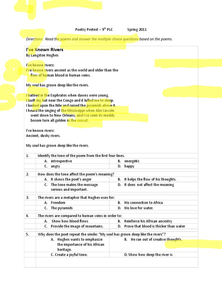 9th Grade Poetry Pretest Questions | PDF | Abraham Lincoln | Poetry