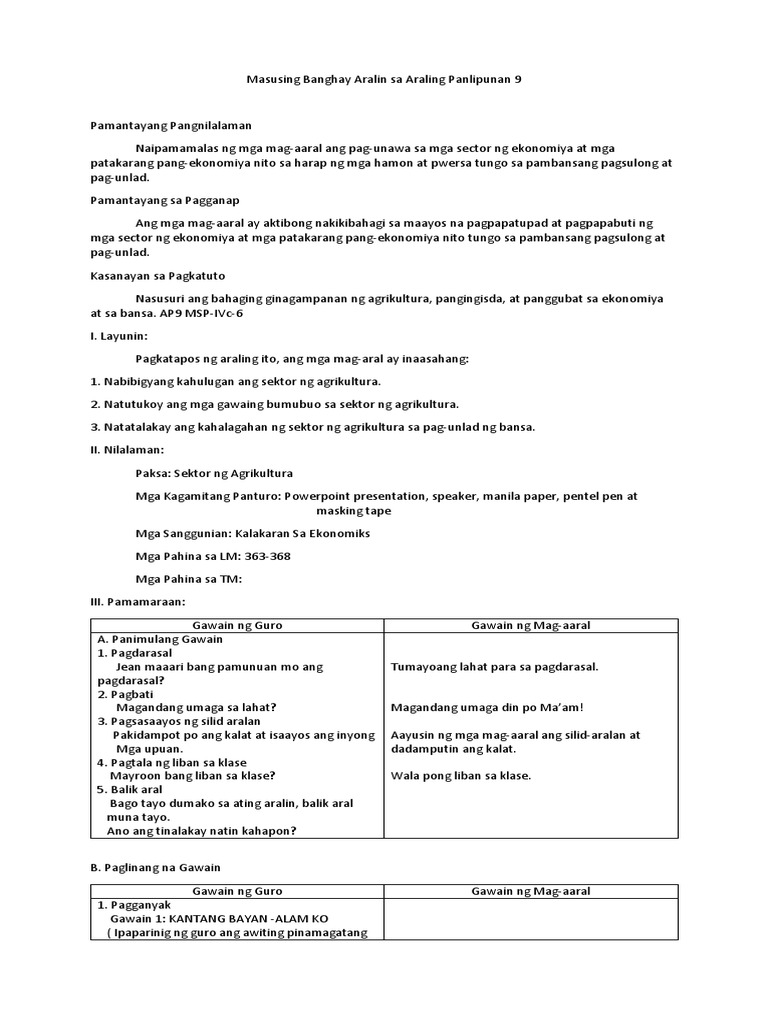 Masusing Banghay Aralin Sa Araling Panlipunan 9 | PDF