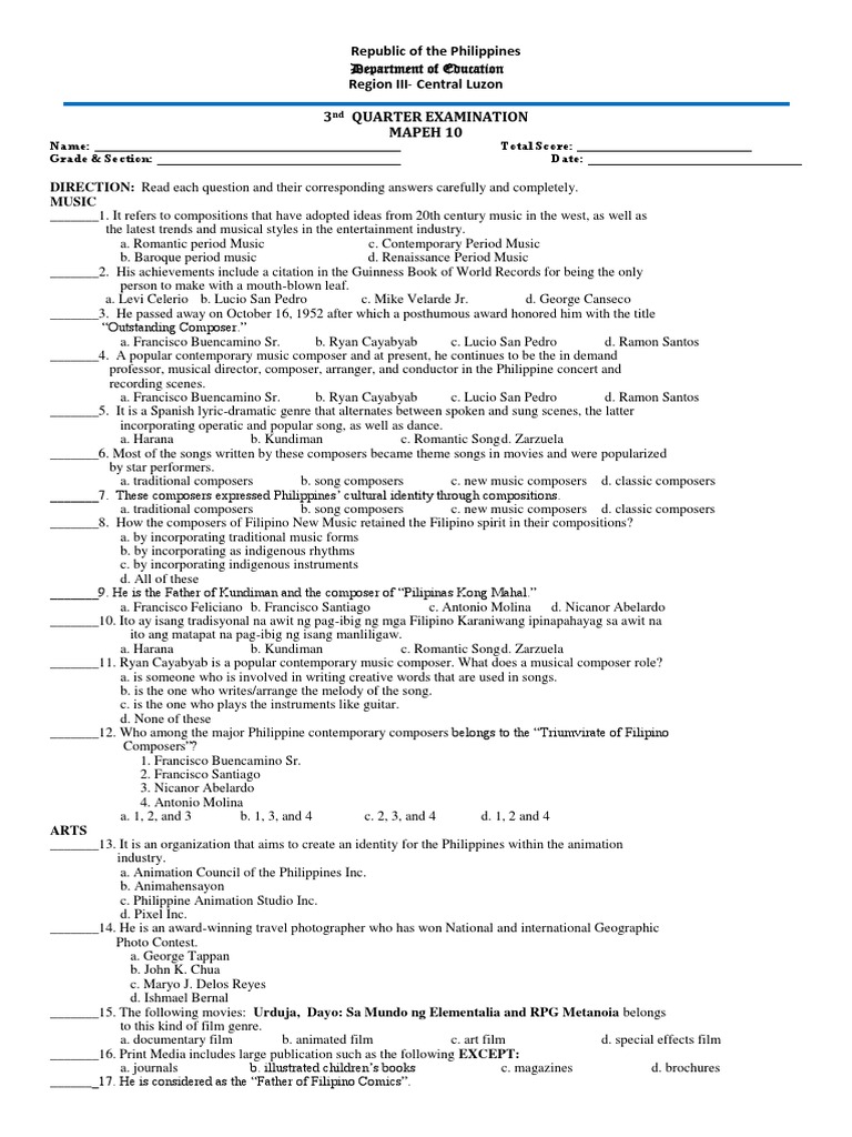 3RD Quarter Mapeh 9 Exam | PDF | Global Health | Public Health