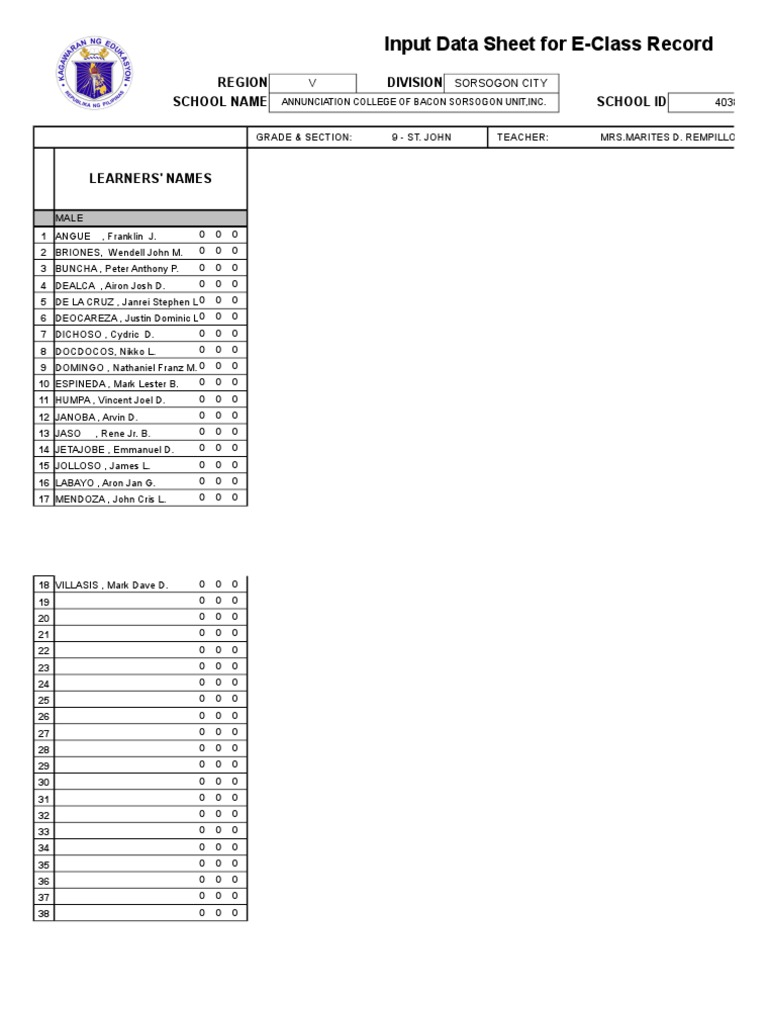 Original E-Class Record - Grade 9 | PDF
