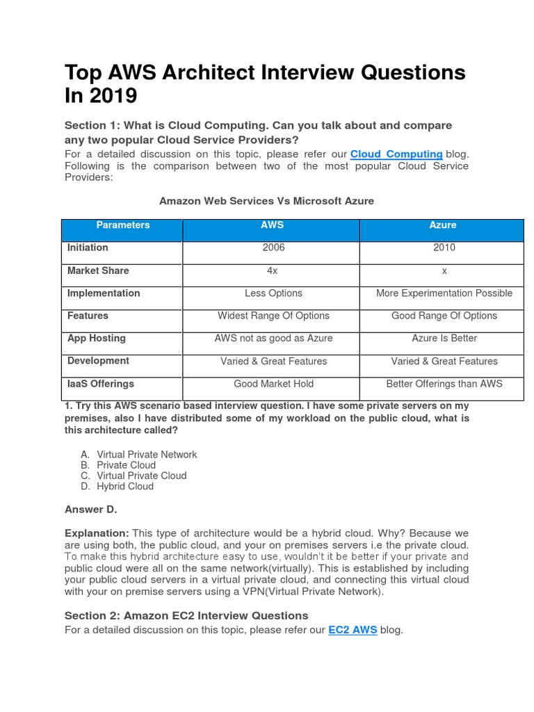 Top AWS Architect Interview Questions in 2019 | PDF | Cloud Computing | Amazon Web Services