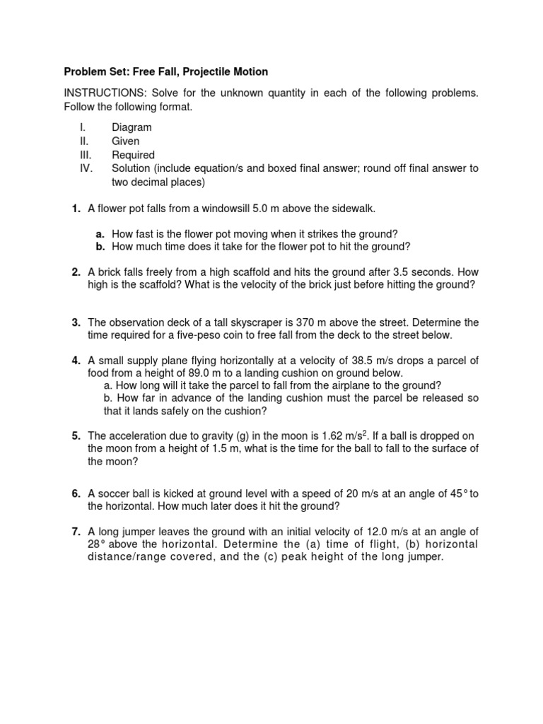 Free Fall and Projectile Motion Problems | PDF | Teaching Methods ...