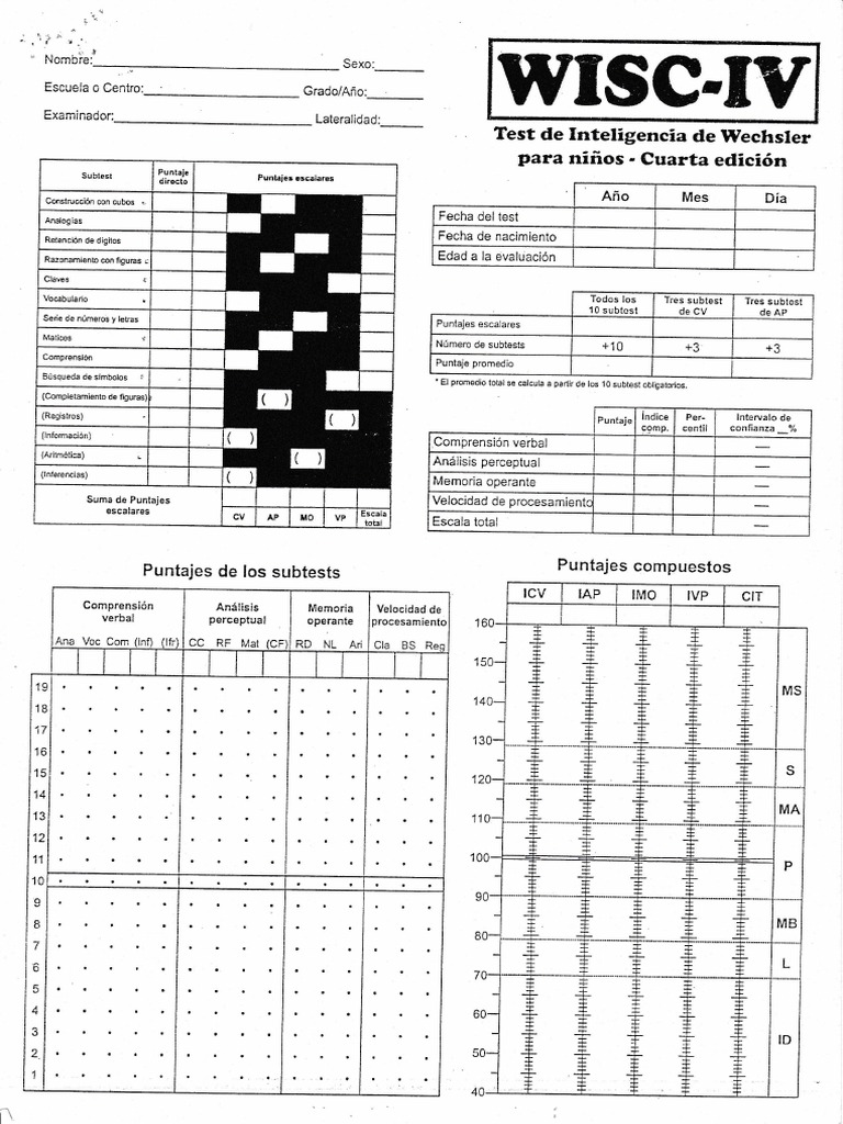 Formulario Test WISC-IV para Evaluación | PDF | Enseñanza de matemática