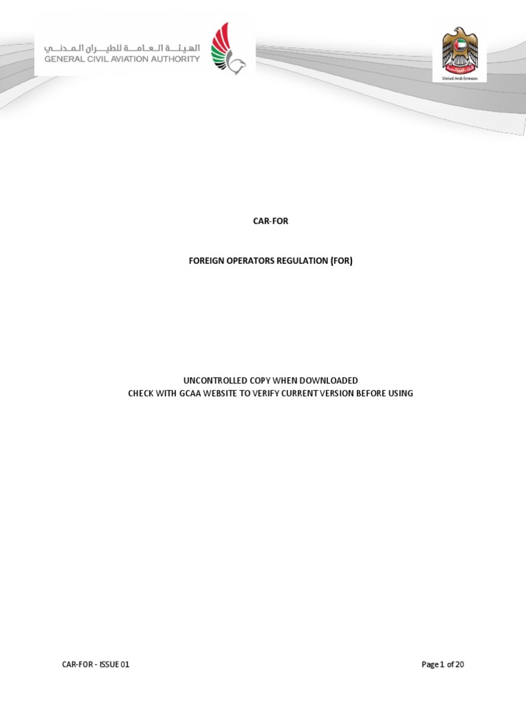 Gcaa Car Part Iv - Foreign Operators Regulation (For) - Issue 1 | PDF ...