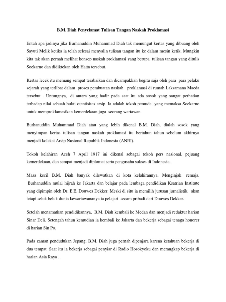 BM Diah Dan Teks Proklamasi | PDF
