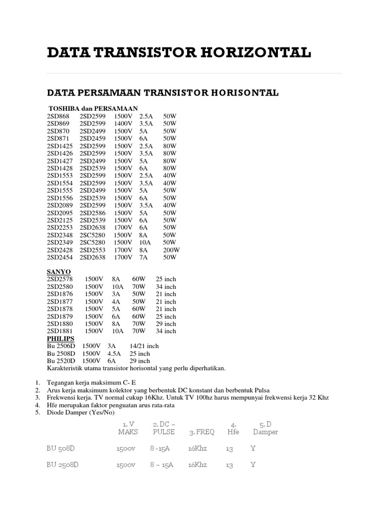 Data Transistor Horizontal | PDF