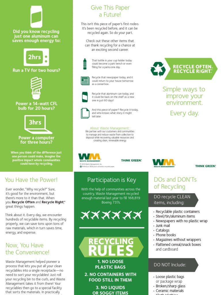 Recycling Tri Fold Brochure PDF | Download Free PDF | Recycling | Scrap