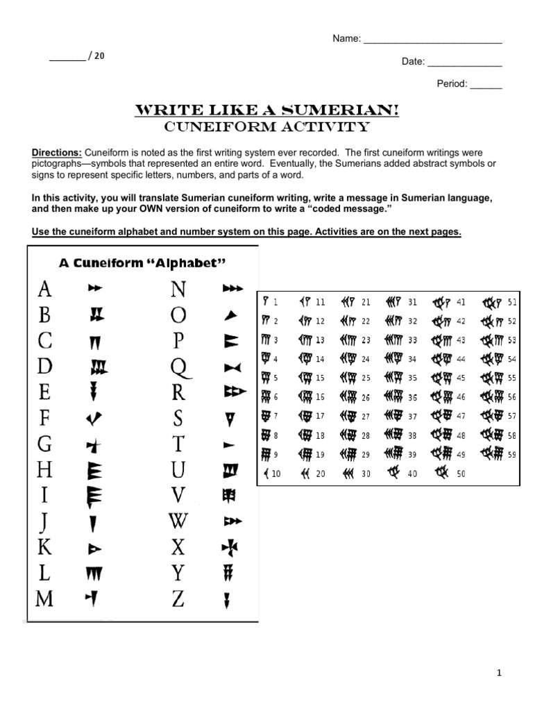 Sumerian Cuneiform Numbers