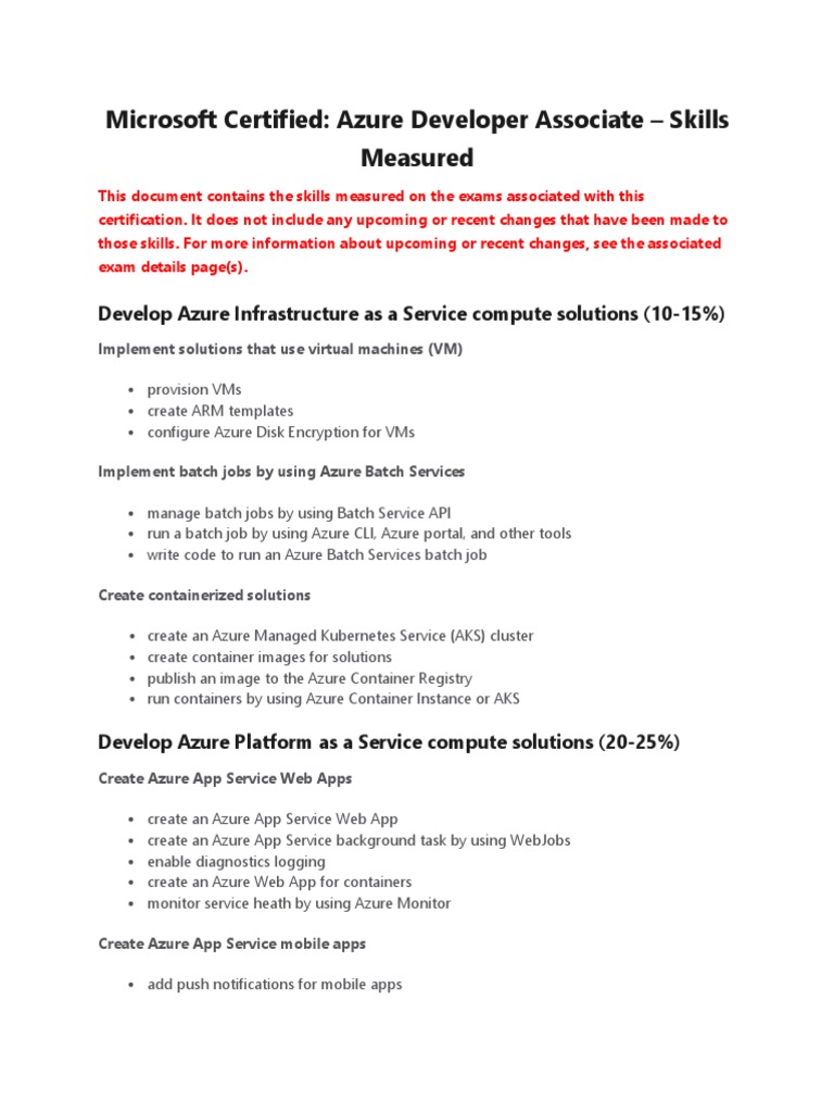 Microsoft Certified Azure Developer Associate Skills Measured | PDF ...