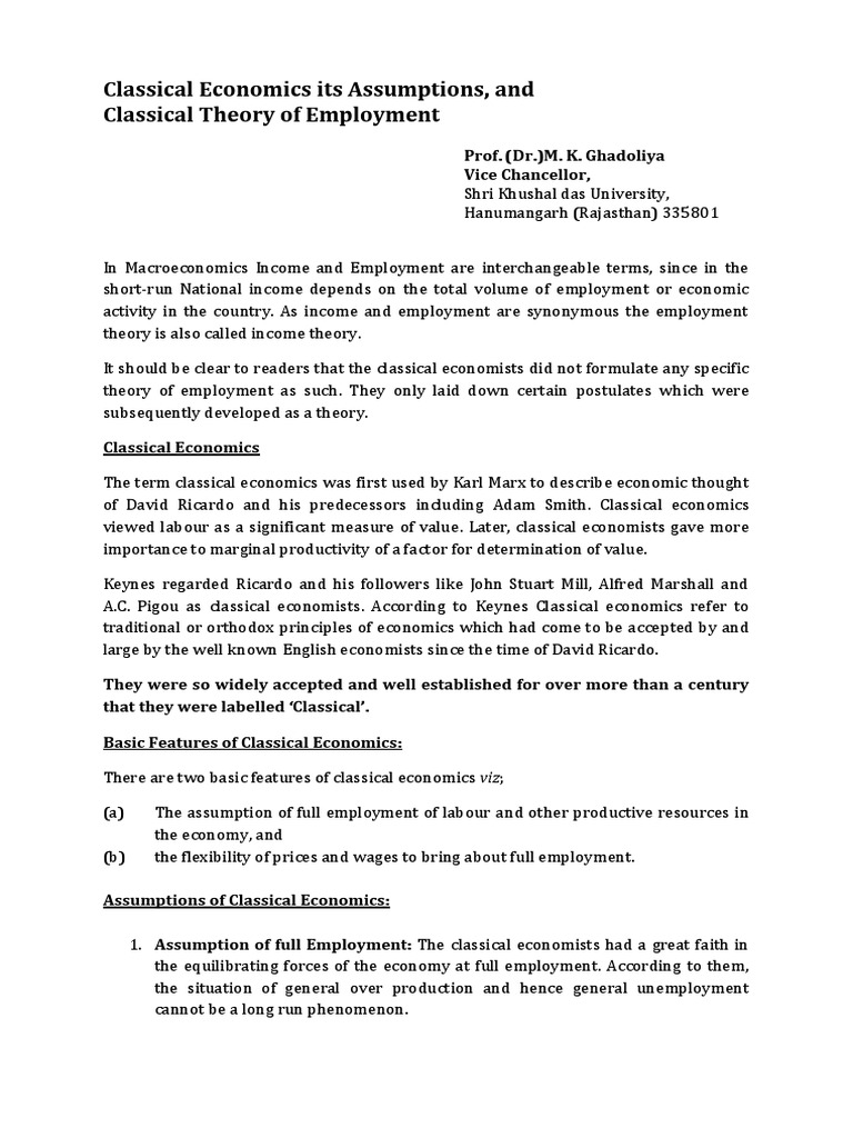 Classical Theory of Employment | PDF | Labour Economics | Supply And Demand