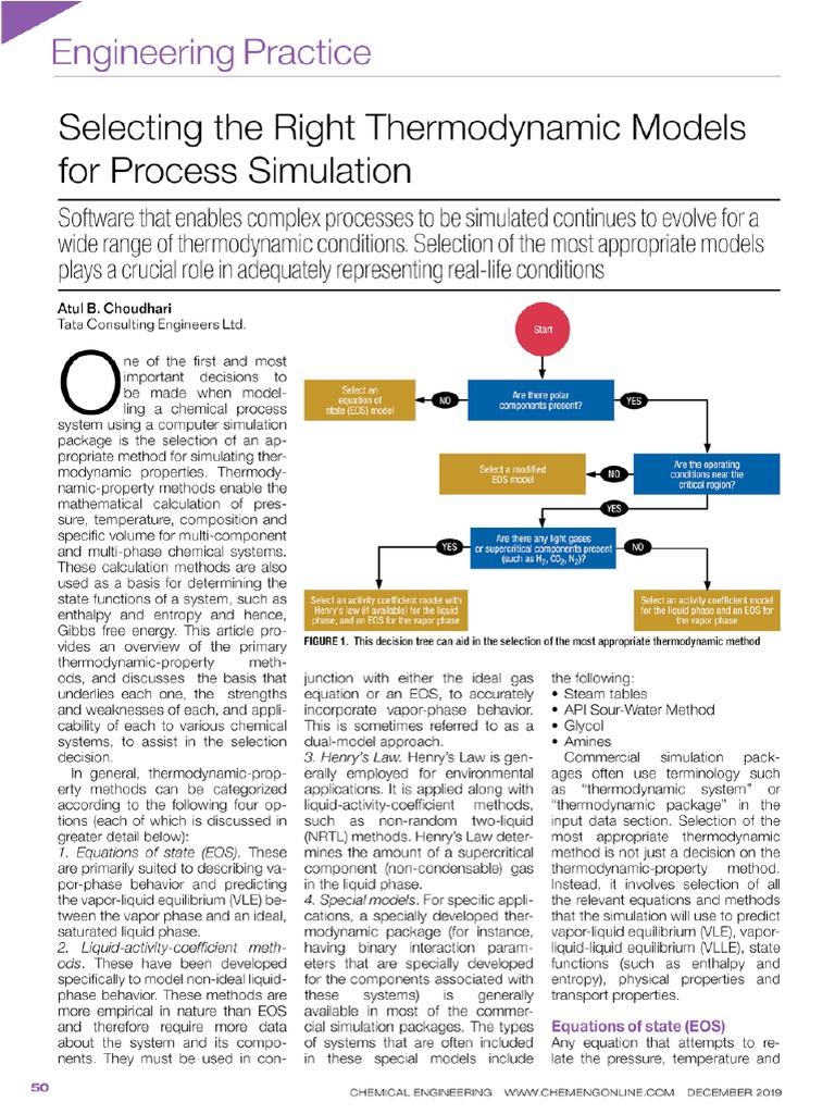 Selecting The Right Thermodynamic Models For Process Simulation PDF ...