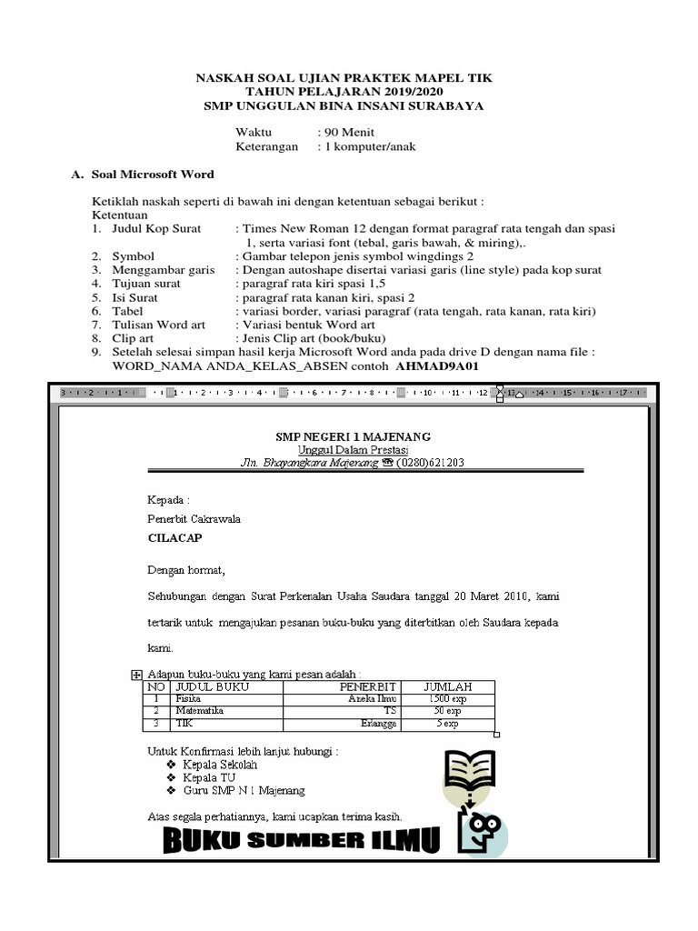 Soal Ujian Praktek TIK SMP Microsoft Word | PDF