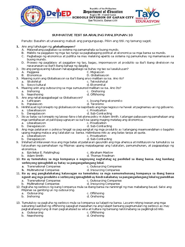 Ap. 10 2ND PT 2018-2019 | PDF