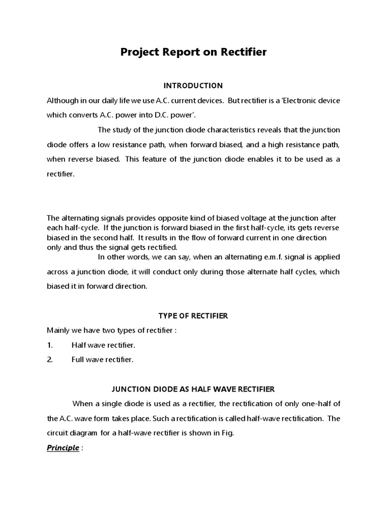 Project Report On Rectifier | PDF | Rectifier | P–N Junction