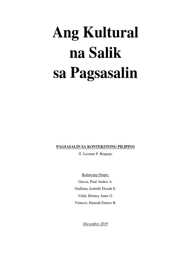 Ang Kultural NG Salik Sa Pagsasalin | PDF