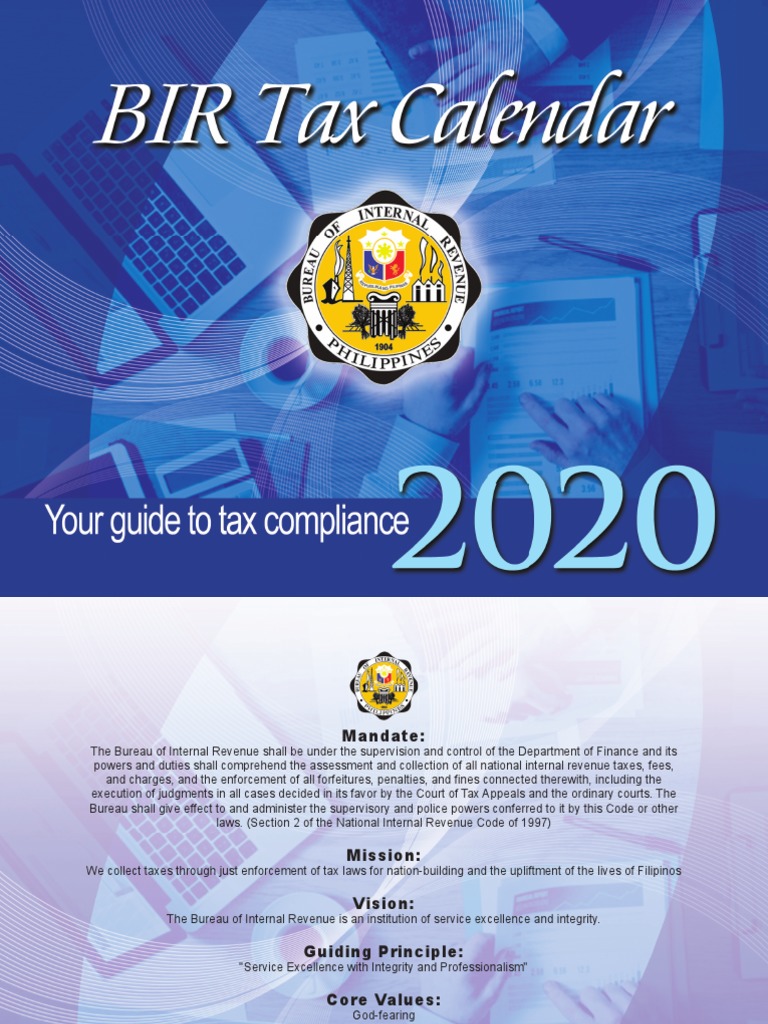 BIR Tax Calendar and Deadlines 2020 | PDF | Withholding Tax | Services ...