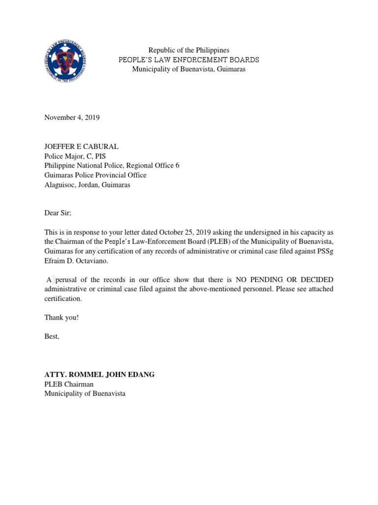 PLEB Certification for PSSg Octaviano | PDF | Social Science | Law