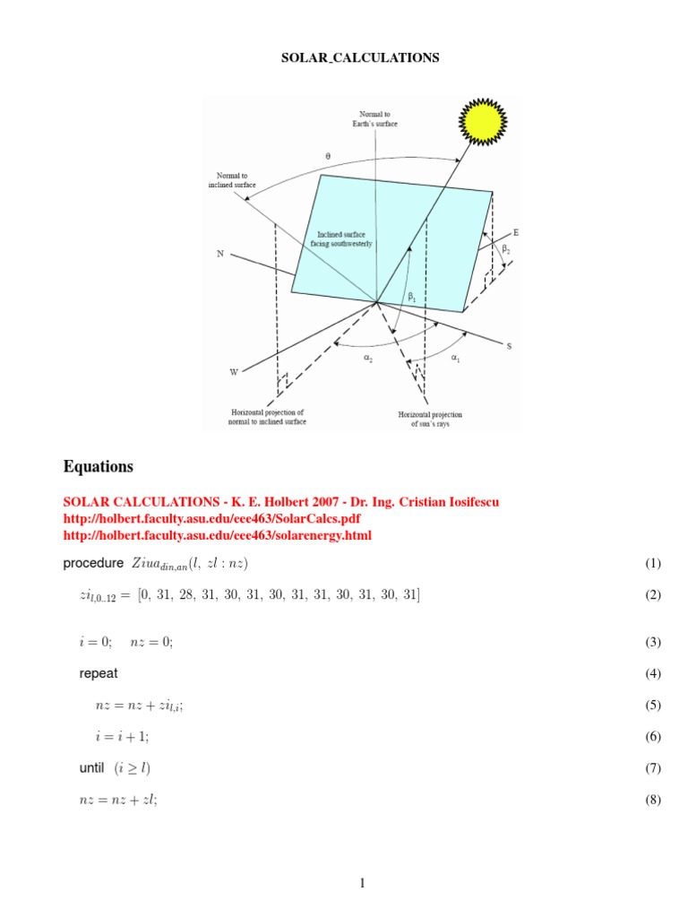 Solar Calculations | PDF | Physical Phenomena | Applied And ...