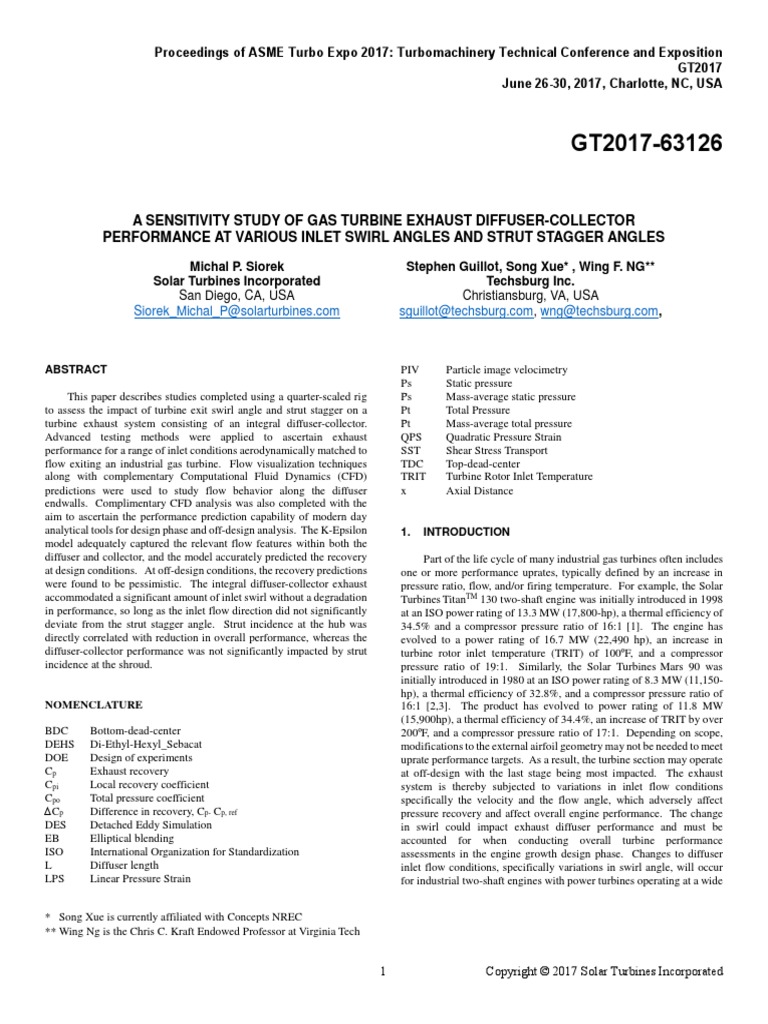 A Sensitivity Study of Gas Turbine Exhaust Diffuser-Collector ...