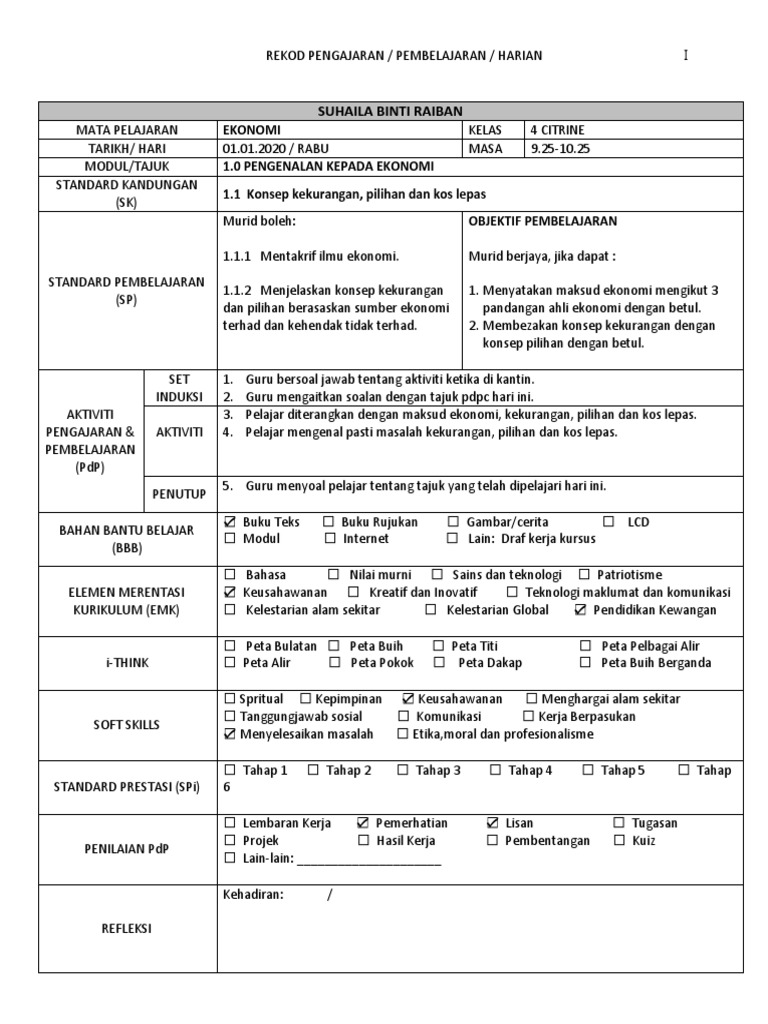 Contoh RPH Perniagaan Topik 1 KSSM | PDF