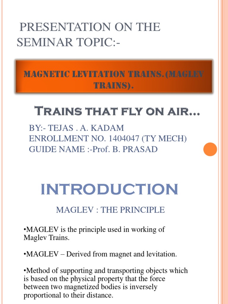 MAGNETIC LEVITATION TRAINS (Seminar | PDF | Train | Electromagnetism