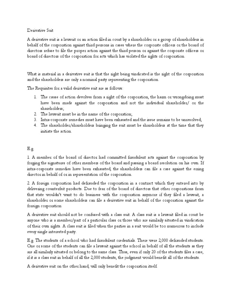 Derivative Suit | PDF | Lawsuit | Board Of Directors