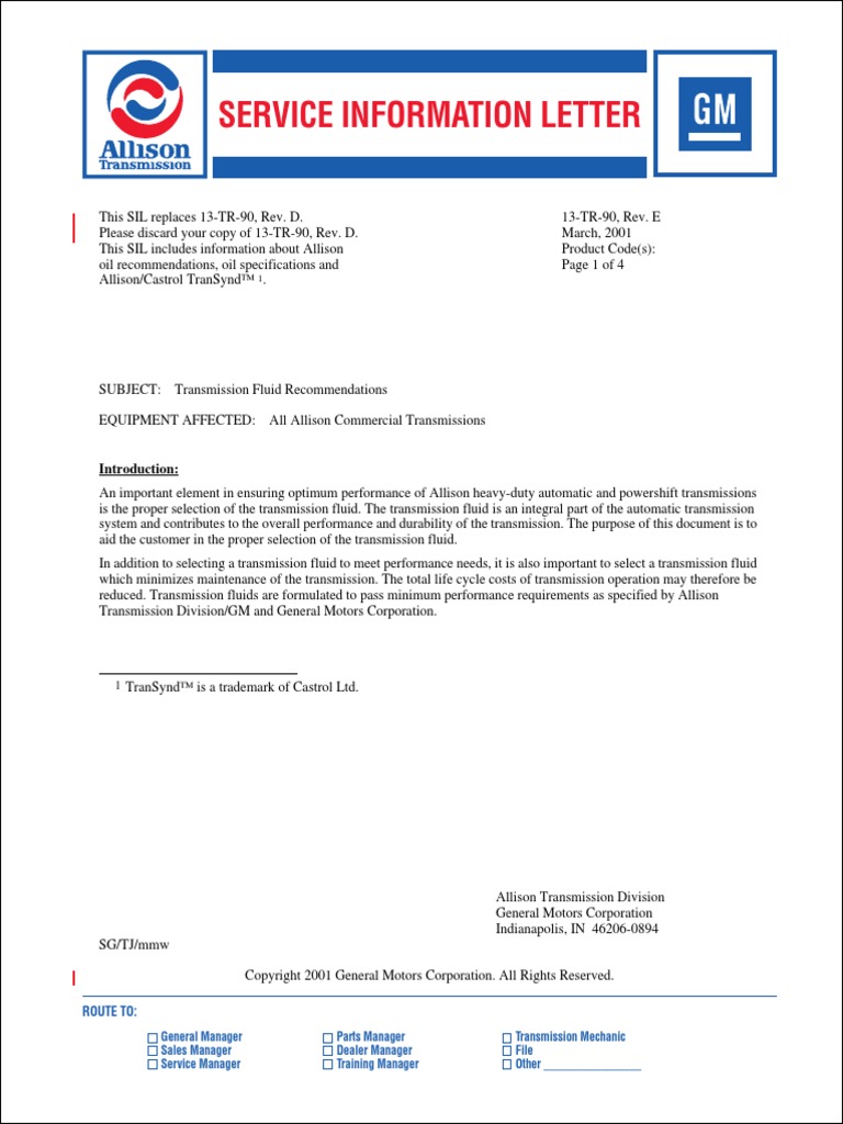 Service Information Allison 4700 | PDF | Motor Oil | Transmission ...