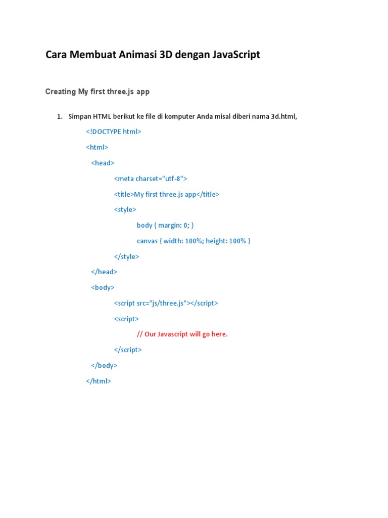 Cara Membuat Animasi 3D Dengan JavaScript - dt06012020 | PDF