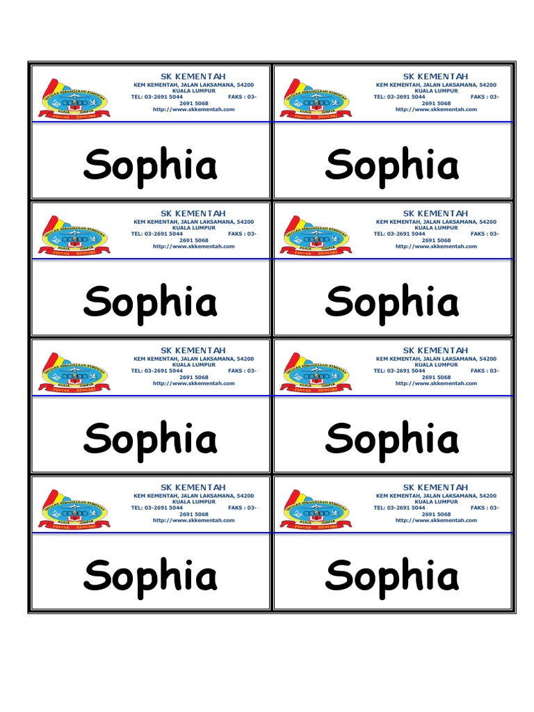 Template Tag Nama Murid Tahun 1 2014 | PDF