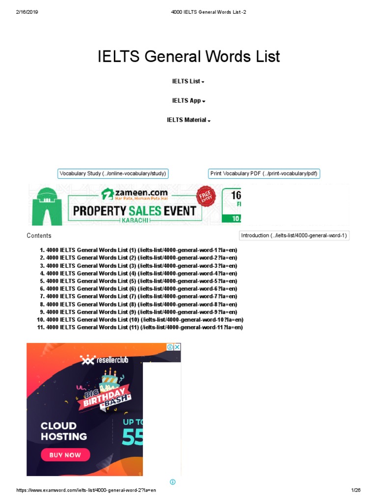 4000 IELTS General Words List - 2 | PDF | International English ...