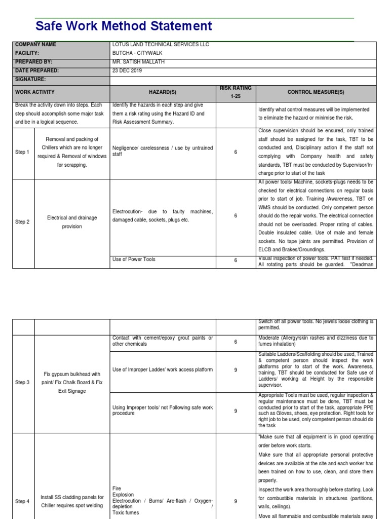 Safe Work Method Statement | PDF | Risk Assessment | Electrical Connector