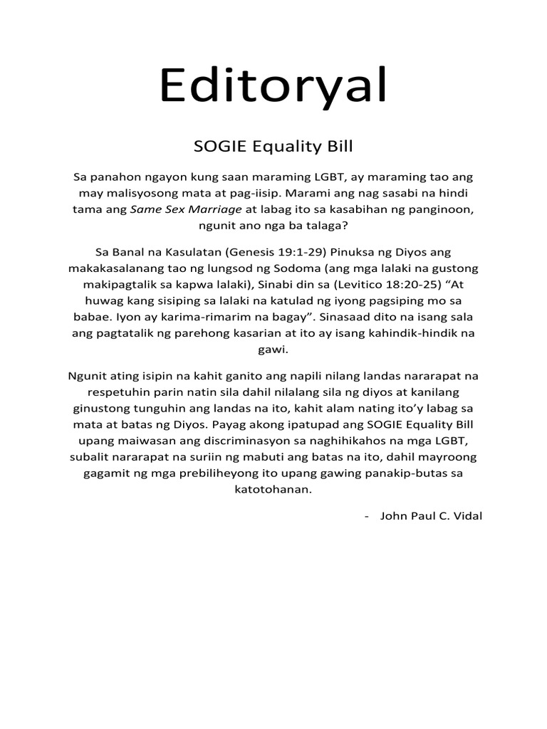 Editoryal Sogie Bill | PDF