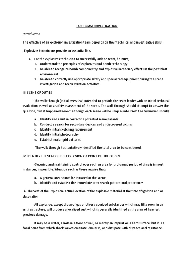Post Blast Investigation | PDF | Fingerprint | Improvised Explosive Device