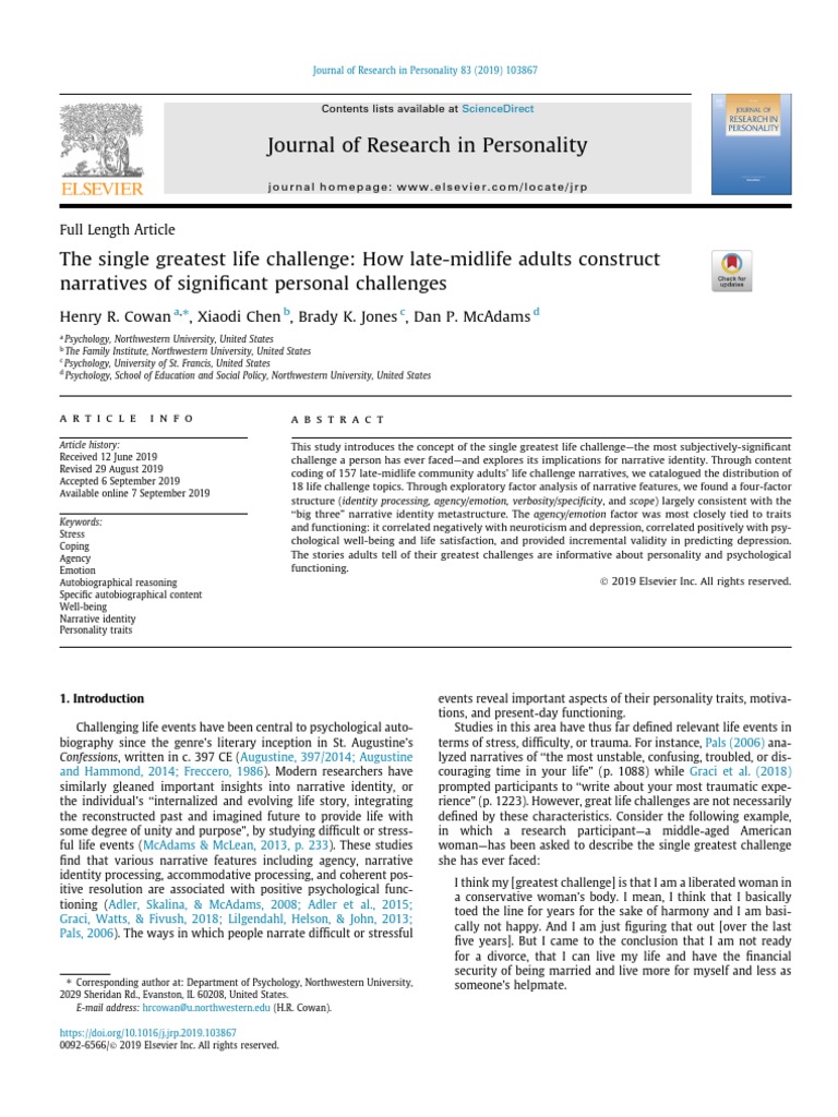 The Single Greatest Life Challenge. How Late Midlife Adults Construct ...