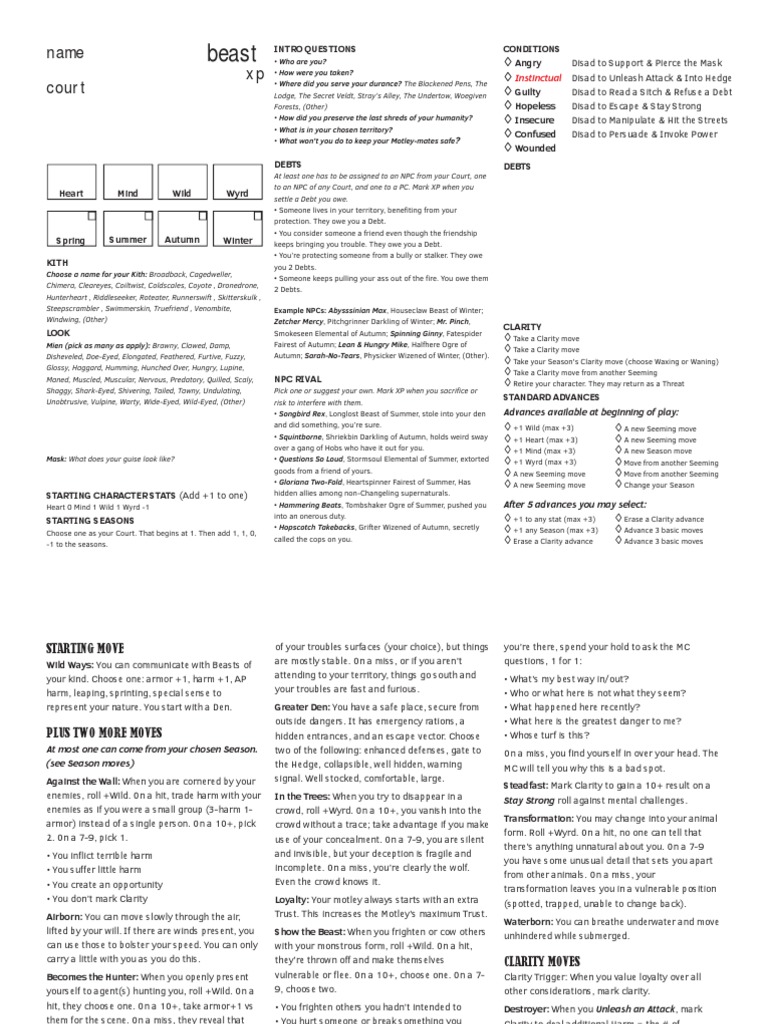 CTL PbtA Moves and Playbooks v1 PDF | Download Free PDF | Nature