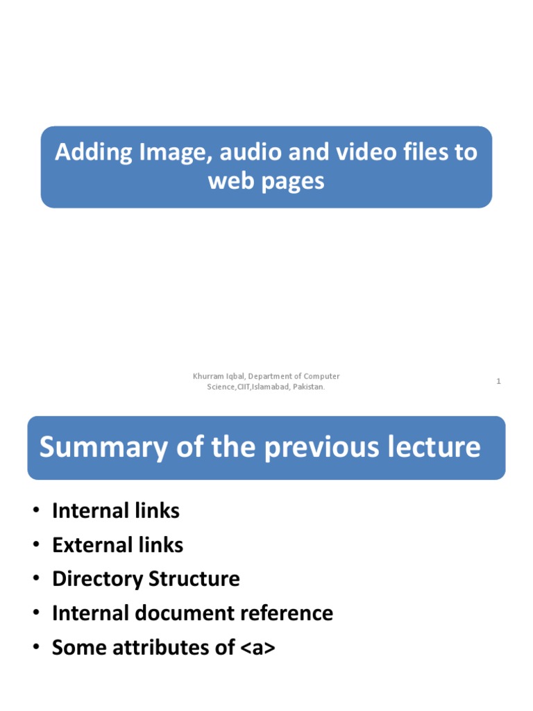 Lect3 (HTML Images, Audio and Video) | PDF | Web Page | World Wide Web