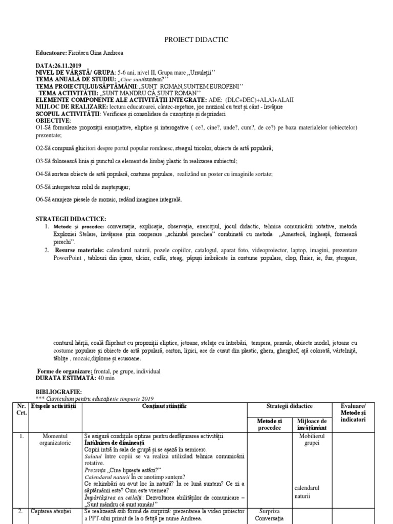 PROIECT DIDACTIC 1 Decembrie | PDF