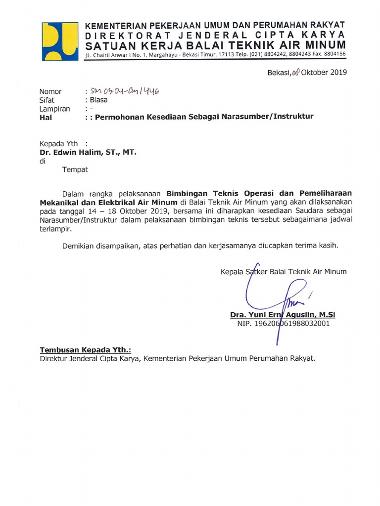 Surat Permohonan Instruktur Dr. Edwin Halim, ST., MT PDF | PDF