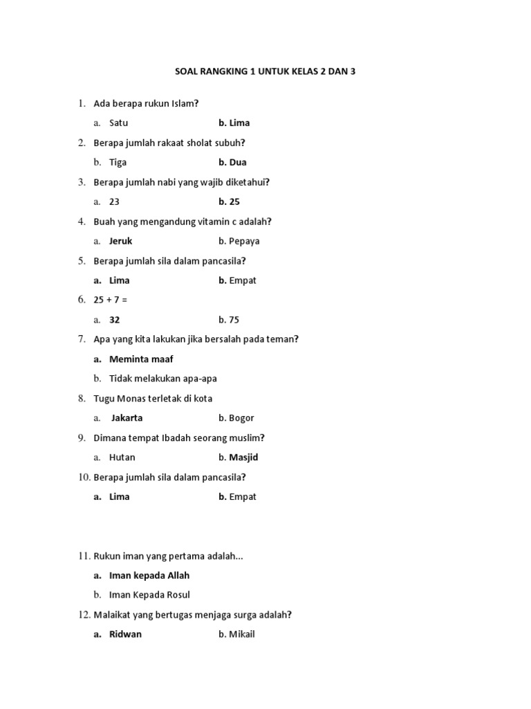 Soal Rangking 1 Kelas 2 & 3 | PDF