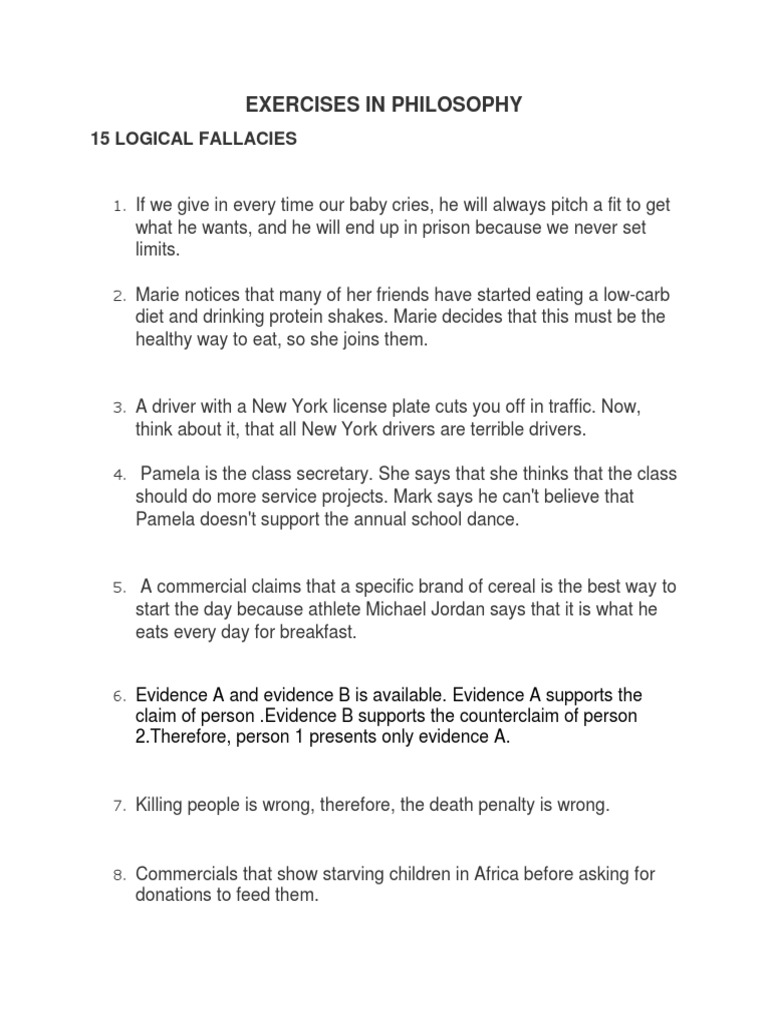 Logical Fallacies in Philosophy Exercises | PDF
