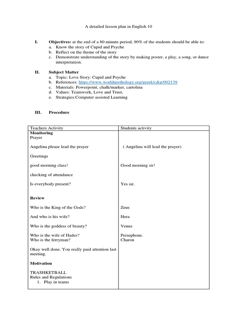 Cupid and Psyche Lesson Plan | PDF | Eros | Greek Mythology