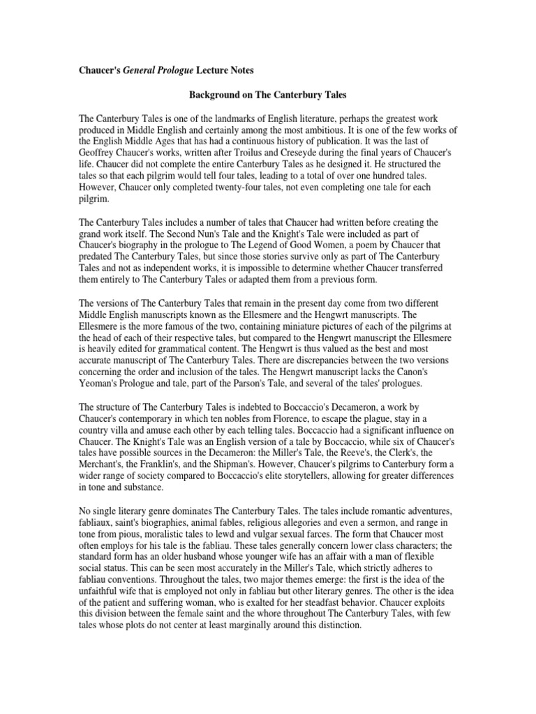 Chaucer's General Prologue Notes | PDF | The Canterbury Tales ...