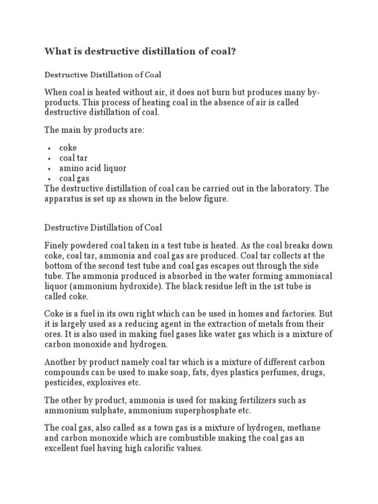 What Is Destructive Distillation of Coal | PDF