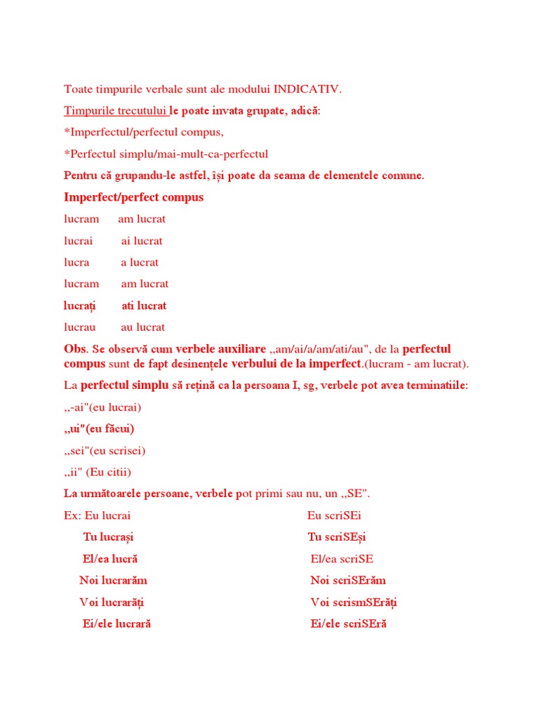 Toate Timpurile Verbale Sunt Ale Modului INDICATIV | PDF