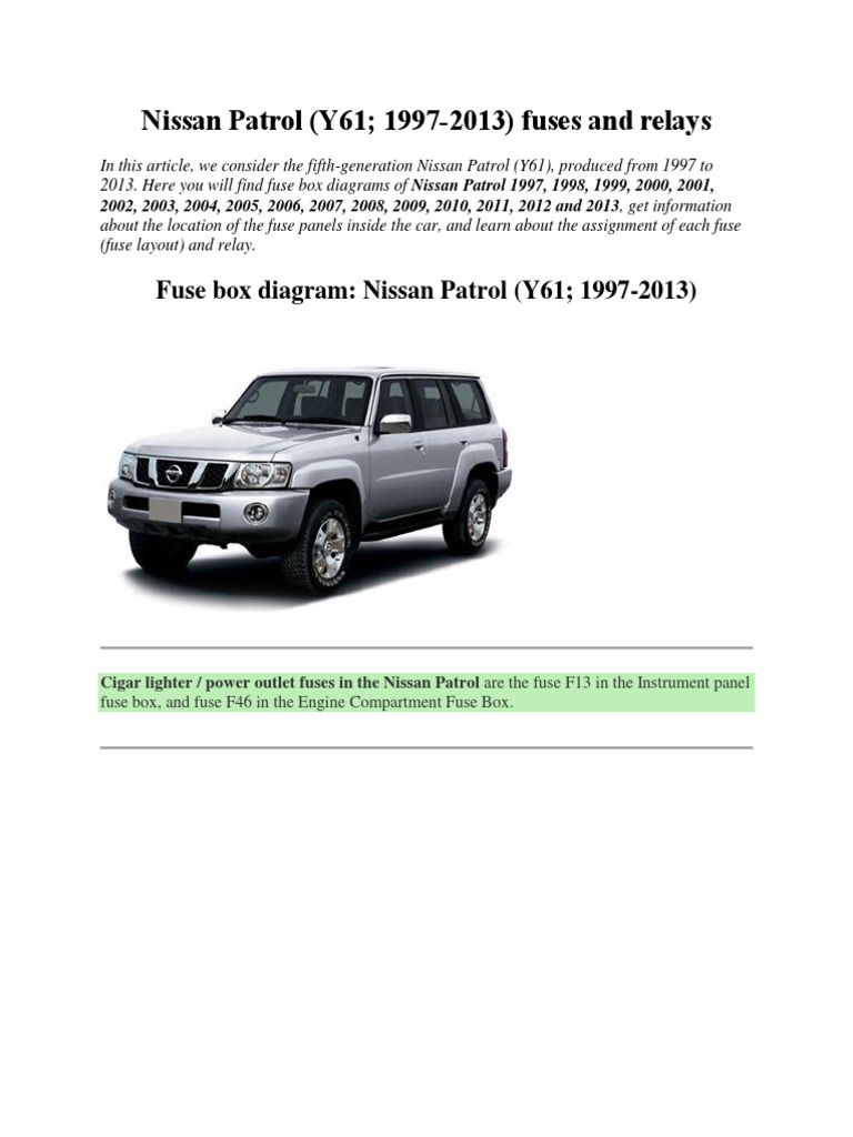 Nissan Patrol Fuse Box | Download Free PDF | Vehicle Parts | Vehicles
