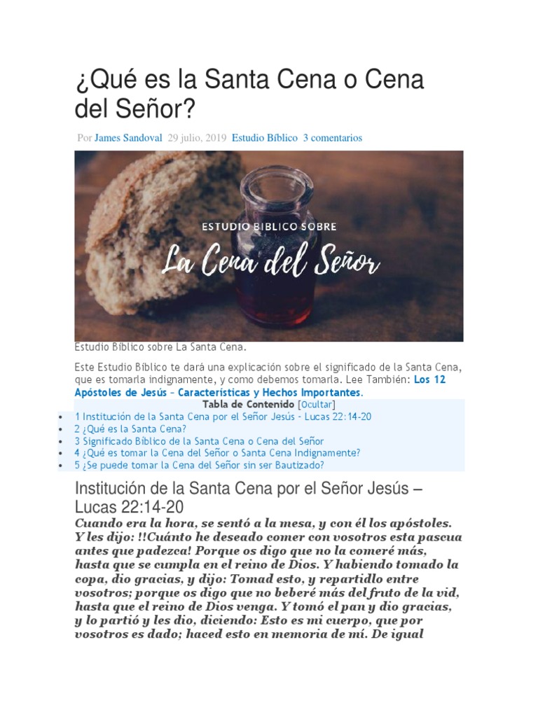 Qué Es La Santa Cena o Cena Del Señor | PDF | eucaristía | Jesús