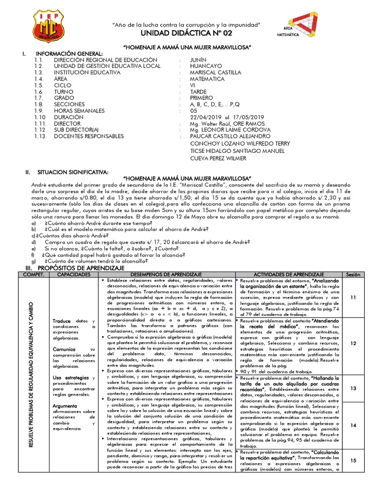 Segunda Unidad Matematica Primer Grado | PDF | Ecuaciones | Geometría