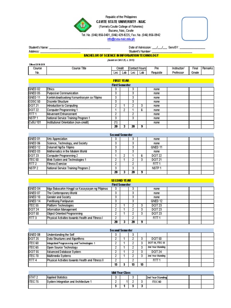 BSIT-COURSE-CHECKLIST-2018-2019.pdf | System | Technology